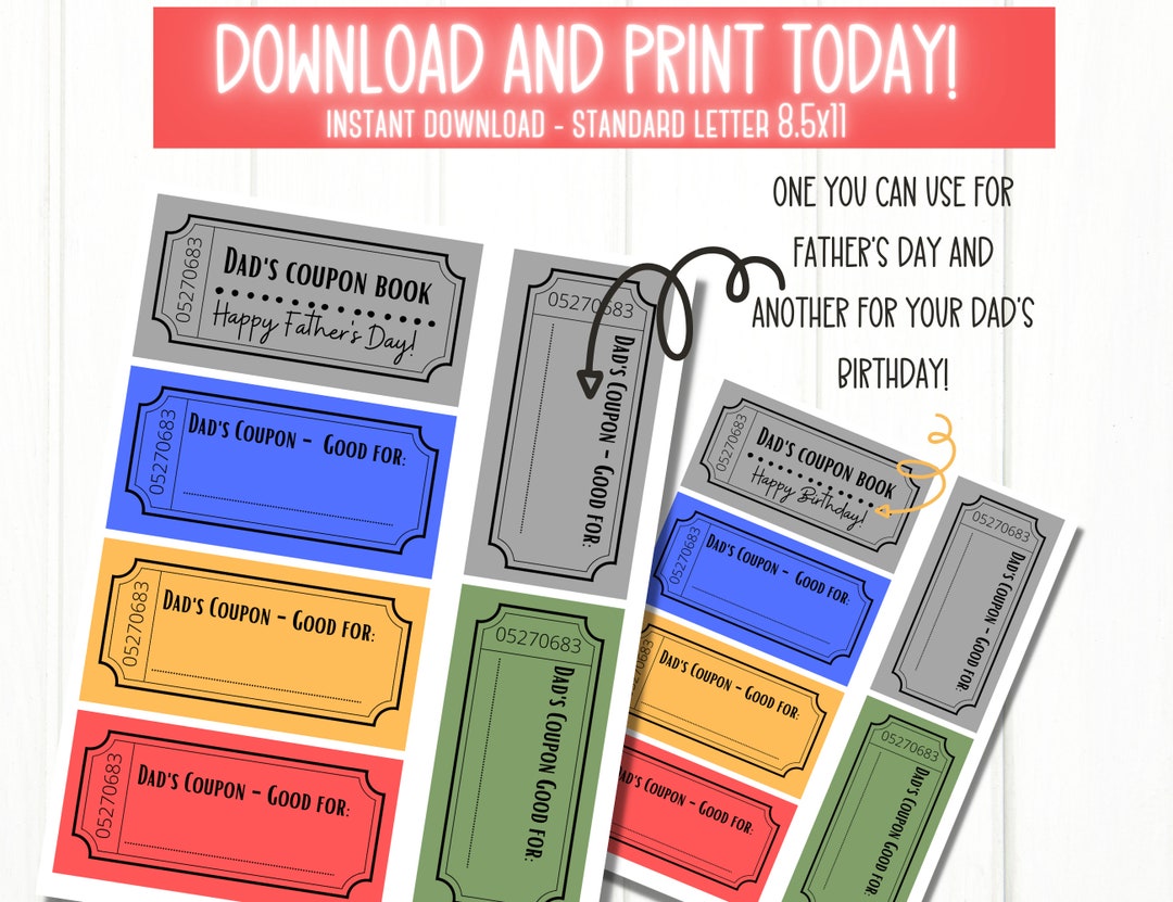 Father's Day Gift, Father's Day Coupon Book, Personalized Gift, Dad ...