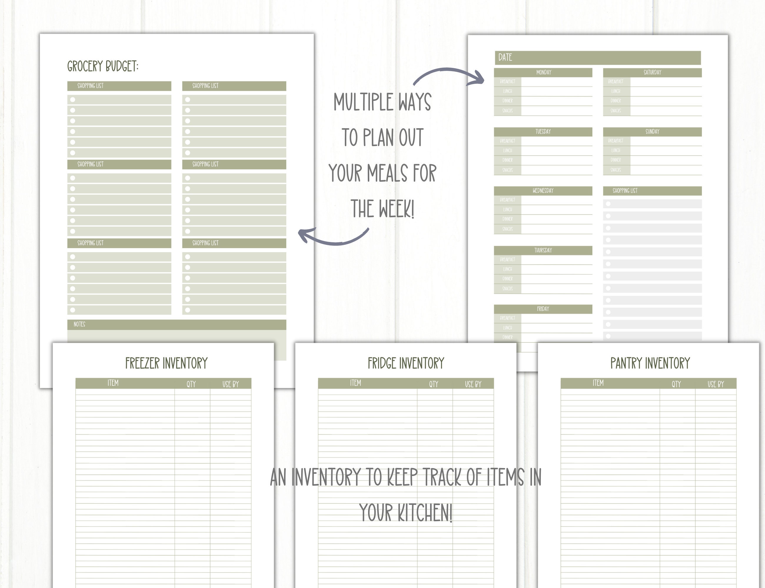 Weekly Meal Planner Printable, Meal Planner Template, Grocery List ...