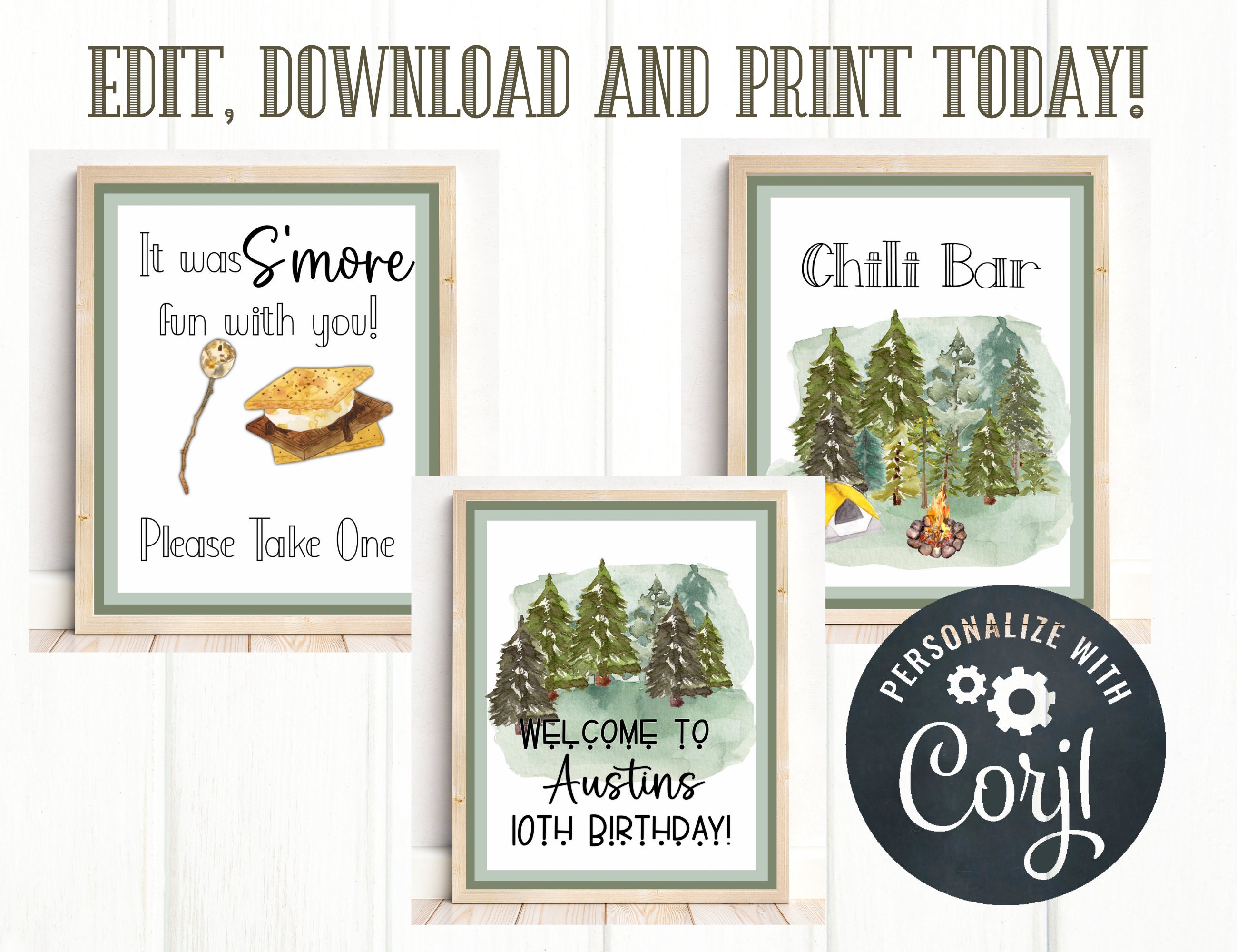 Editable Camping Theme Signs, Camping Party Signs, Birthday Decor ...