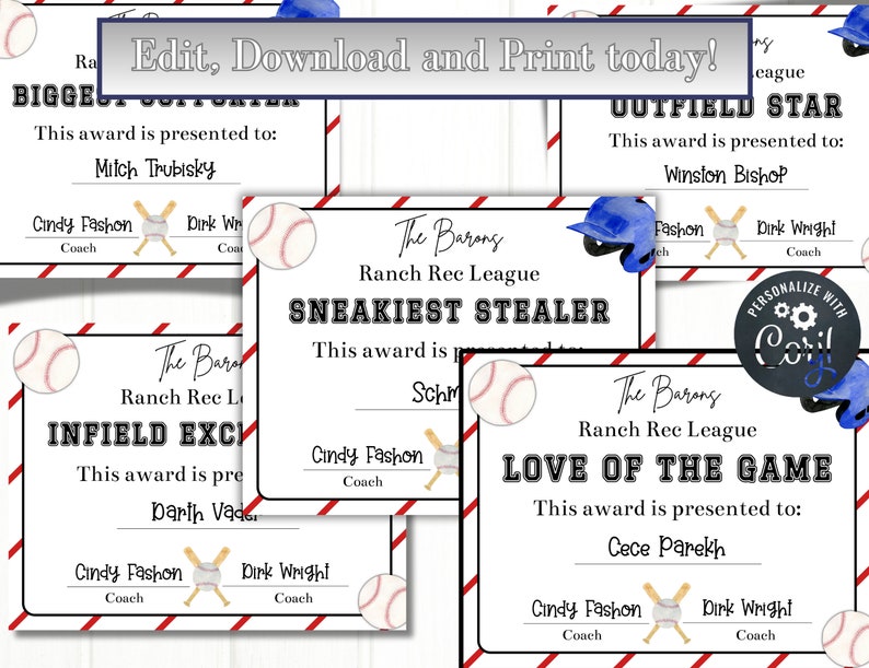 Editable Baseball Award Certificates, Baseball End of Season Awards 1 ...