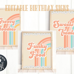 Editable Two Groovy Party Signs, Groovy Birthday Signs, Two Groovy ...