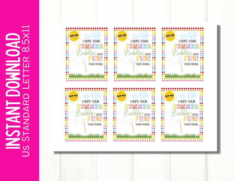 Summer Gift Tag | I Hope Your Summer Bubbles With Fun | End of Year Tag ...