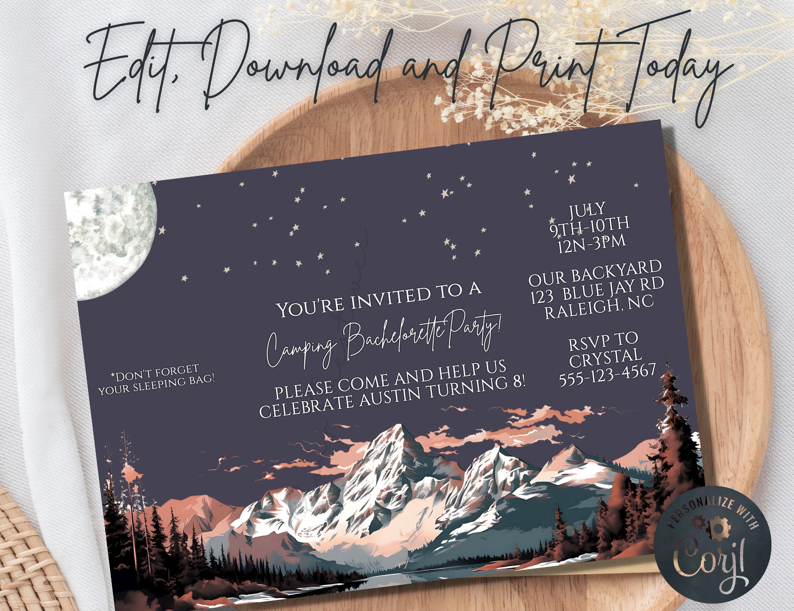 Camping Bachelorette Invitation, Camping Birthday, Sleepover Birthday ...