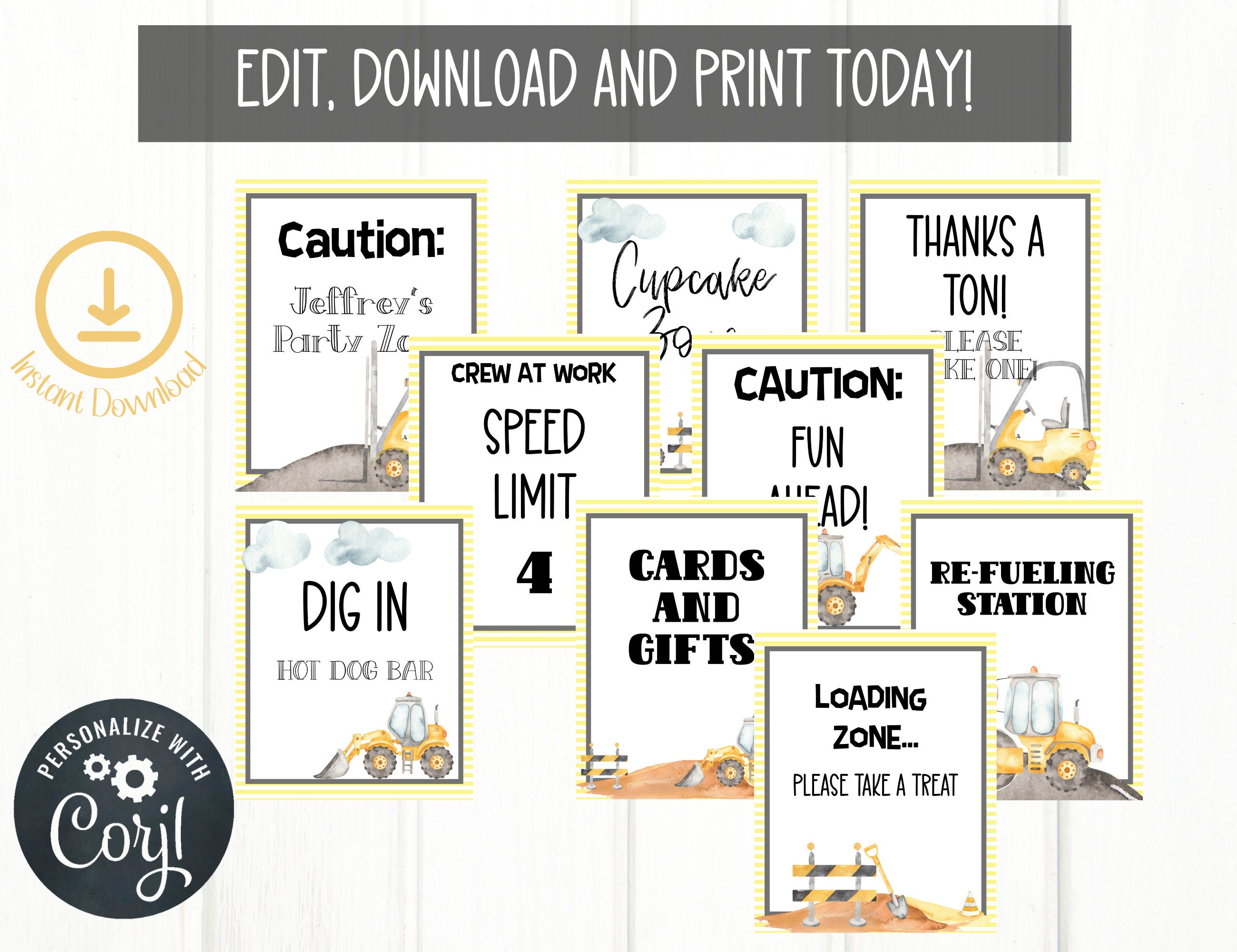 Editable Construction Theme Signs, Construction Party Signs, Birthday ...