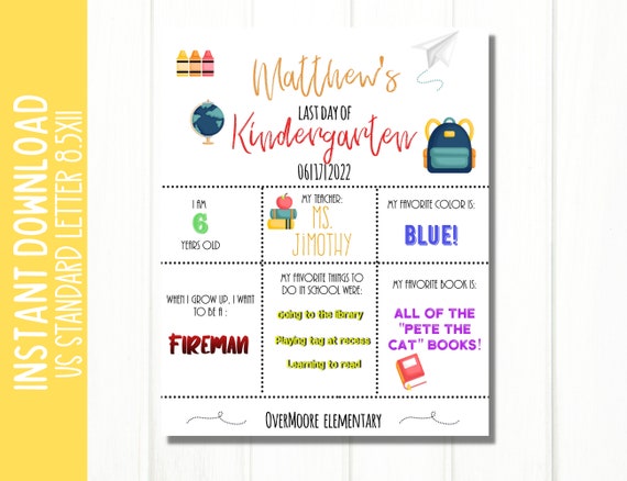 Editable Last Day of School Sign Last Day of Kindergarten or - Etsy