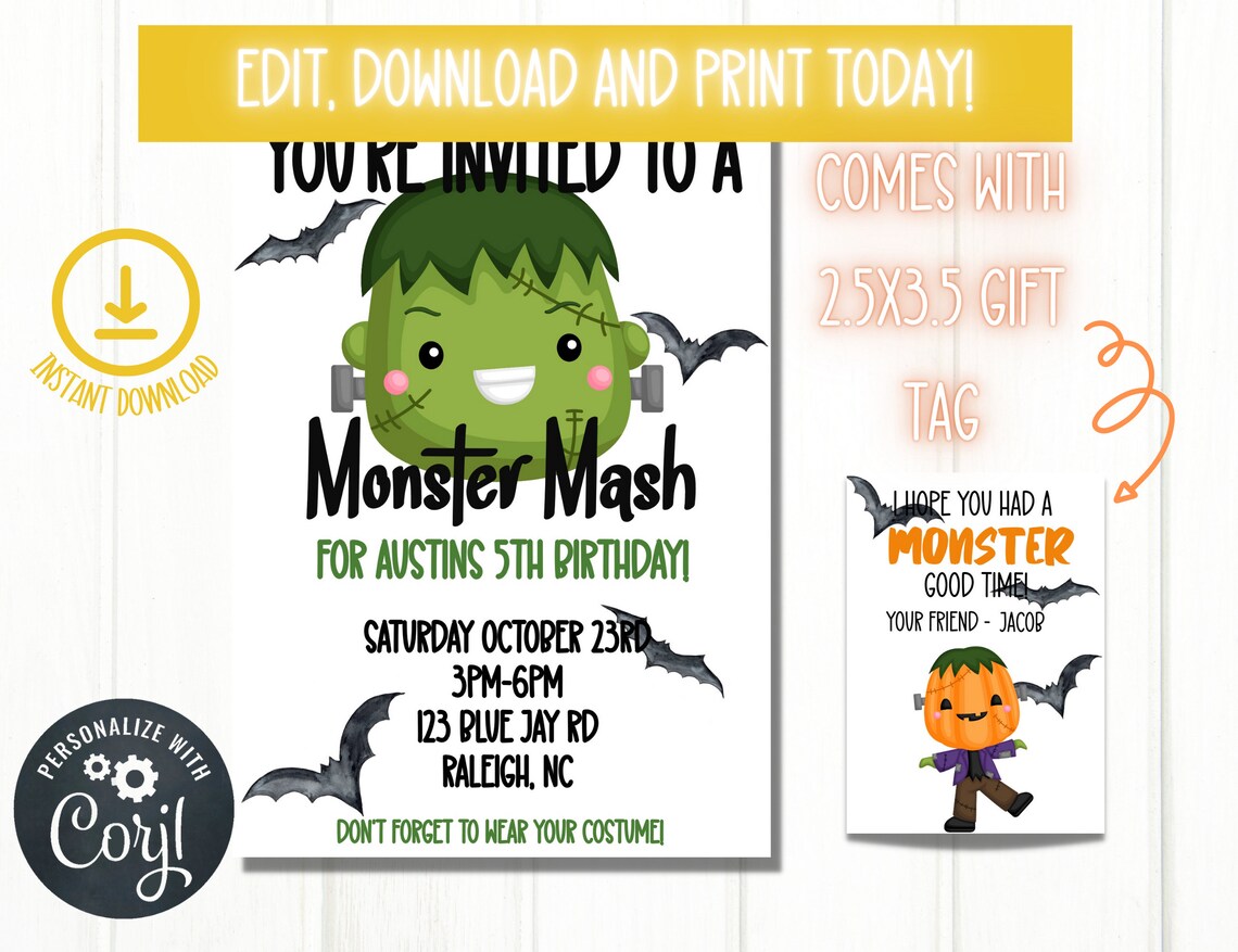 EDITABLE Monster Mash Birthday Invitation Halloween Birthday - Etsy
