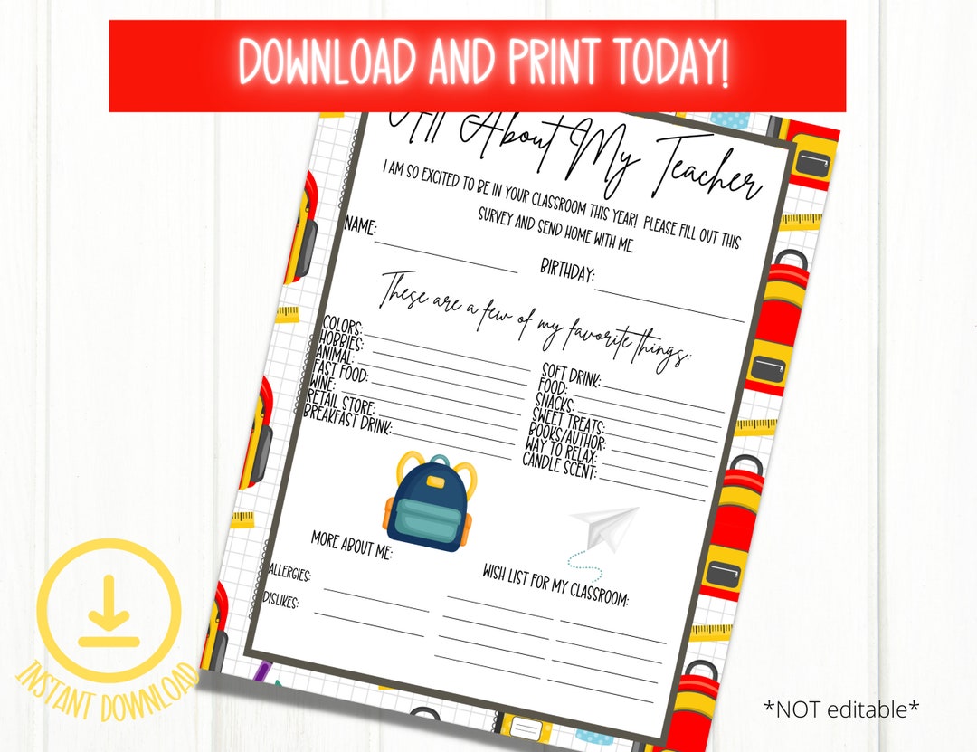 All About My Teacher Questionnaire, Back to School Flyer, Back to ...