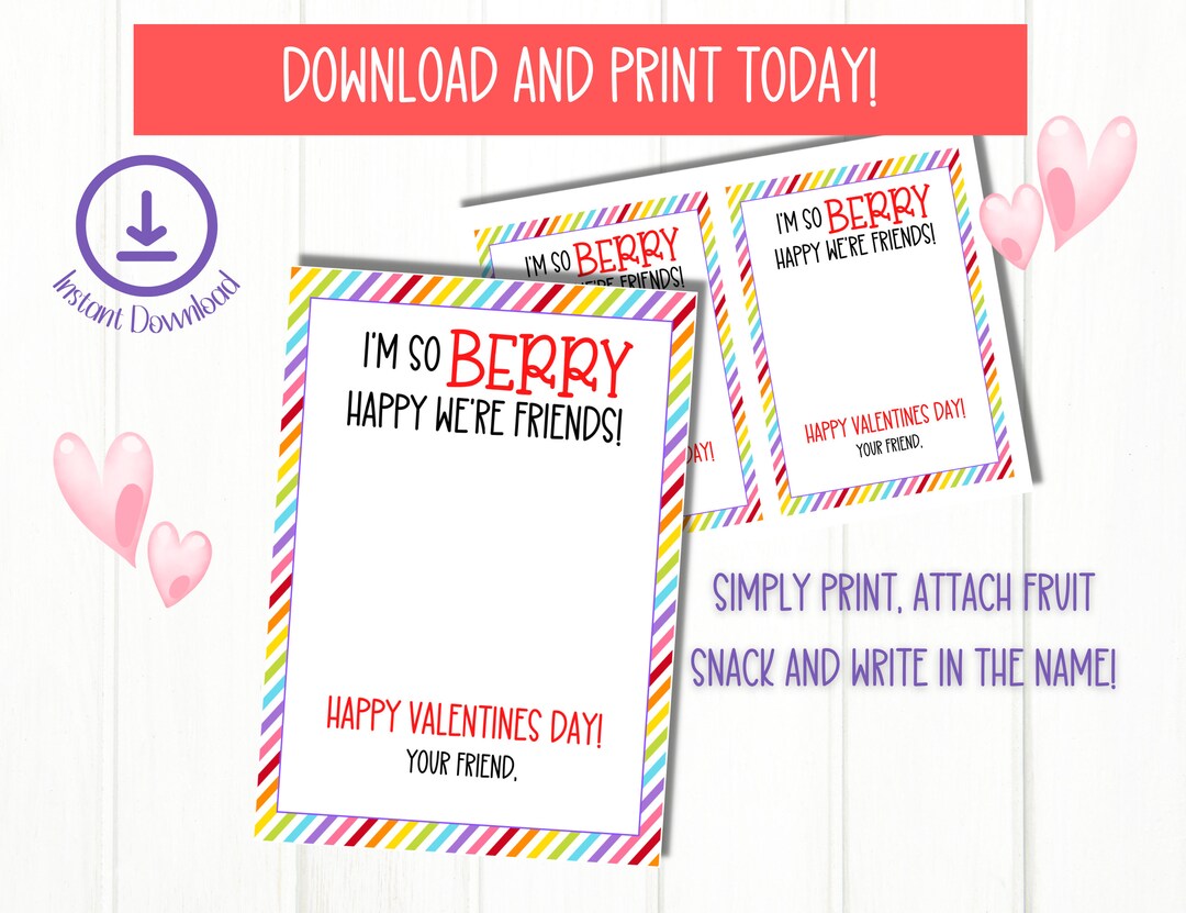 Berry Happy Valentine Card, Kids Card Exchange, Printable School ...