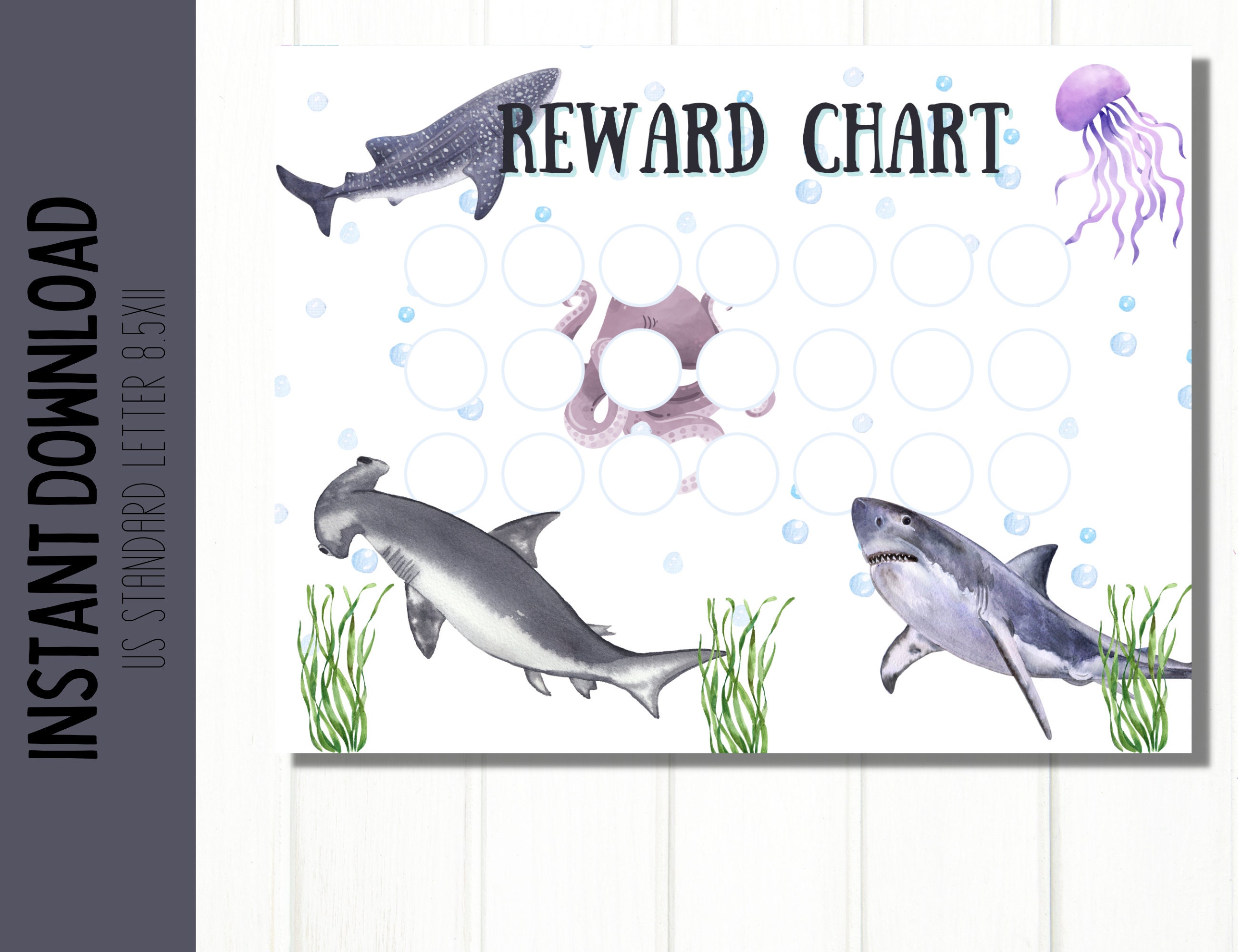 Shark Reward Chart | Reward Chart | Kids Potty Chart | Deep Sea Rewards ...
