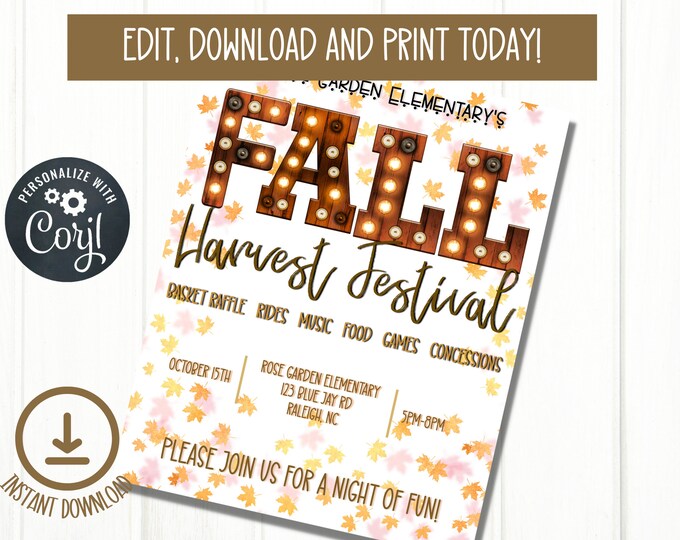 Editable Fall Harvest Festival Flyer: School, Church, Company (DIY With ...