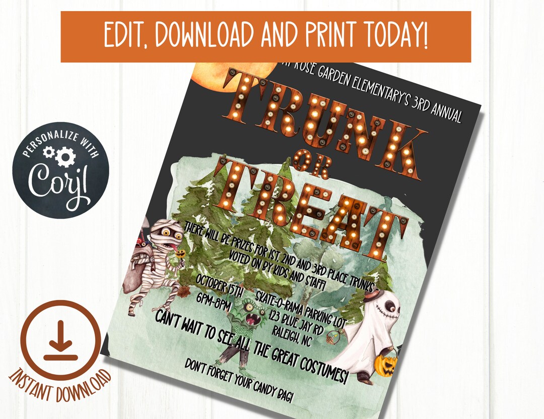 EDITABLE Trunk or Treat PTO/PTA Volunteer Flyer, Halloween Trick or ...