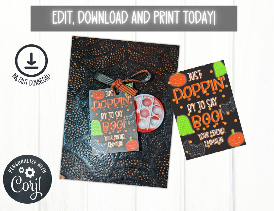 Editable Halloween Pop It Tag, Halloween Favor Tag, Halloween Party ...
