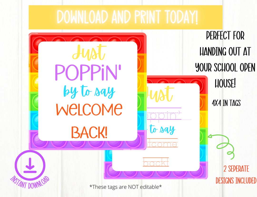 Just Poppin by to Say Welcome Back Tag, Instant Downloads, PTO PTA ...