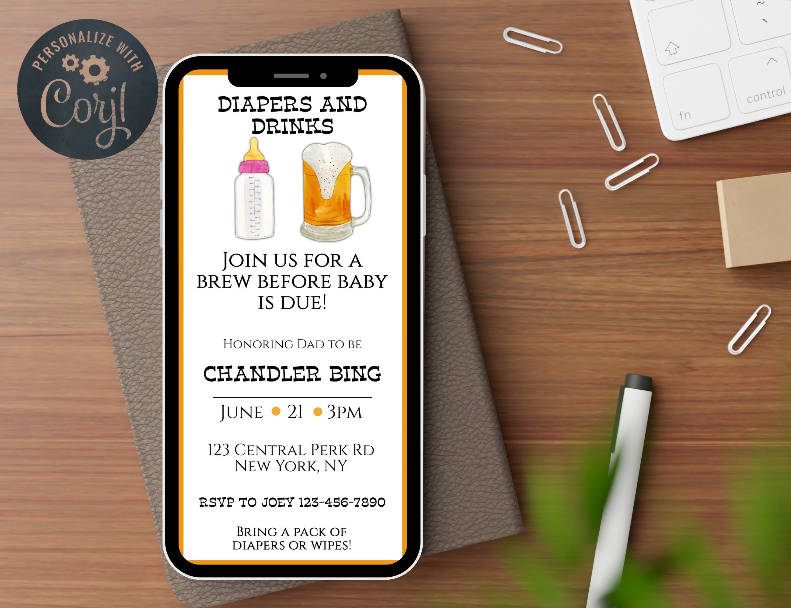 Editable Dudes Baby Shower Invite, Diapers and Drinks, Digital ...