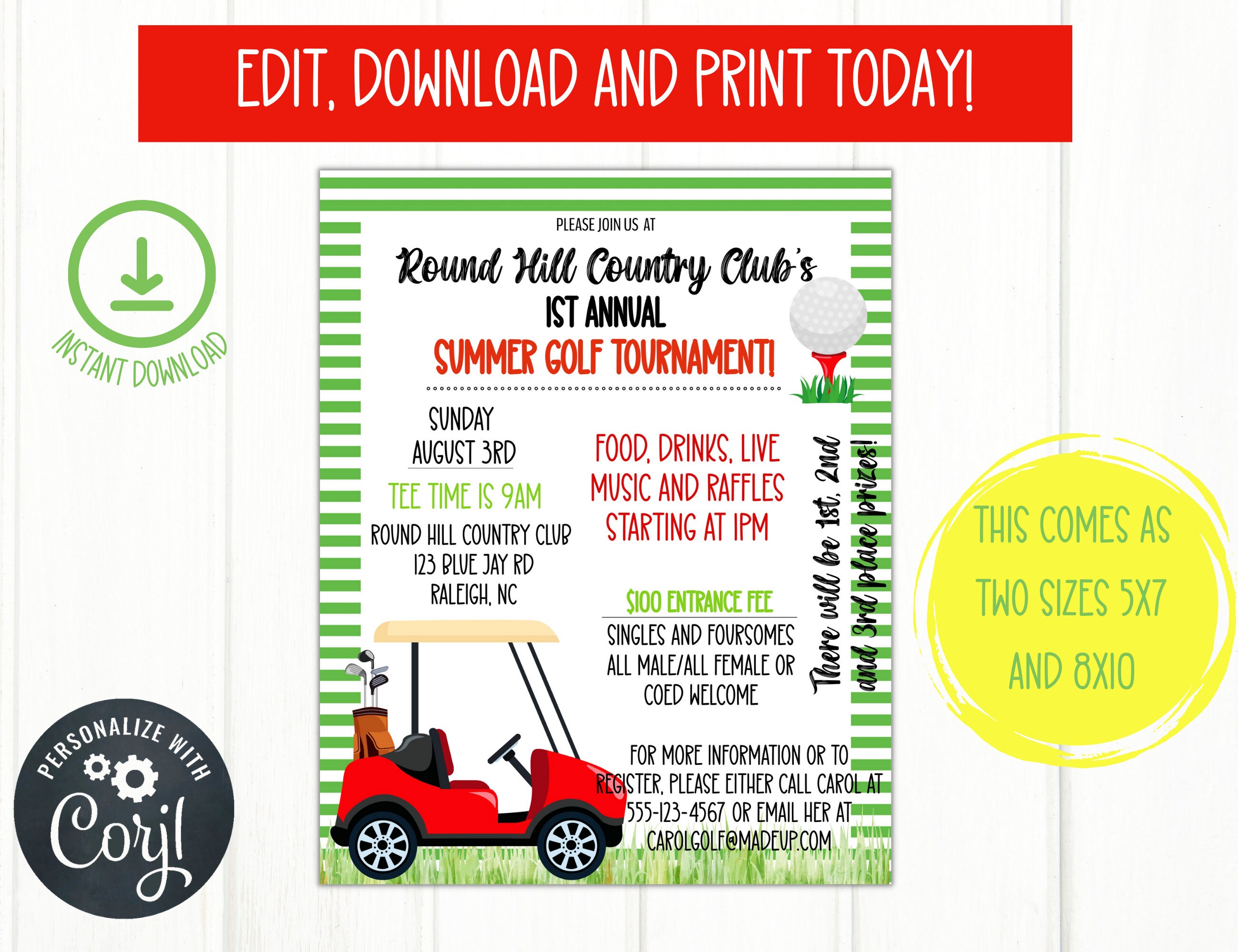 EDITABLE Golf Tournament Flyer | Golf Fundraiser Flyer | Golf Party ...