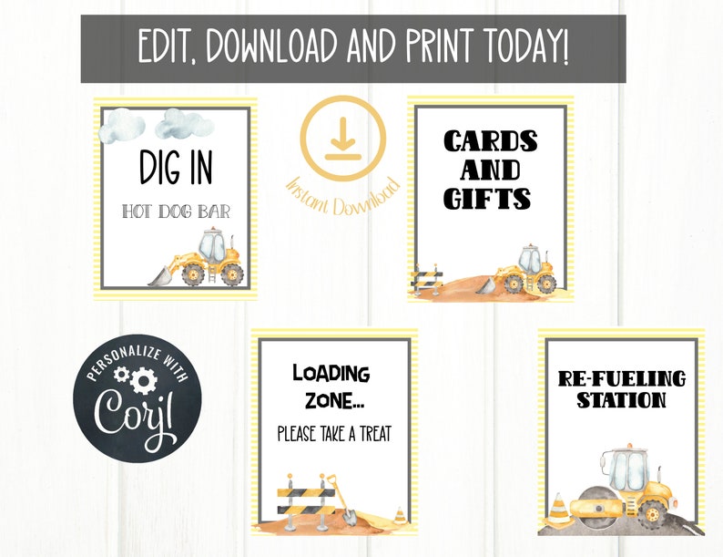 Editable Construction Theme Signs, Construction Party Signs, Birthday ...