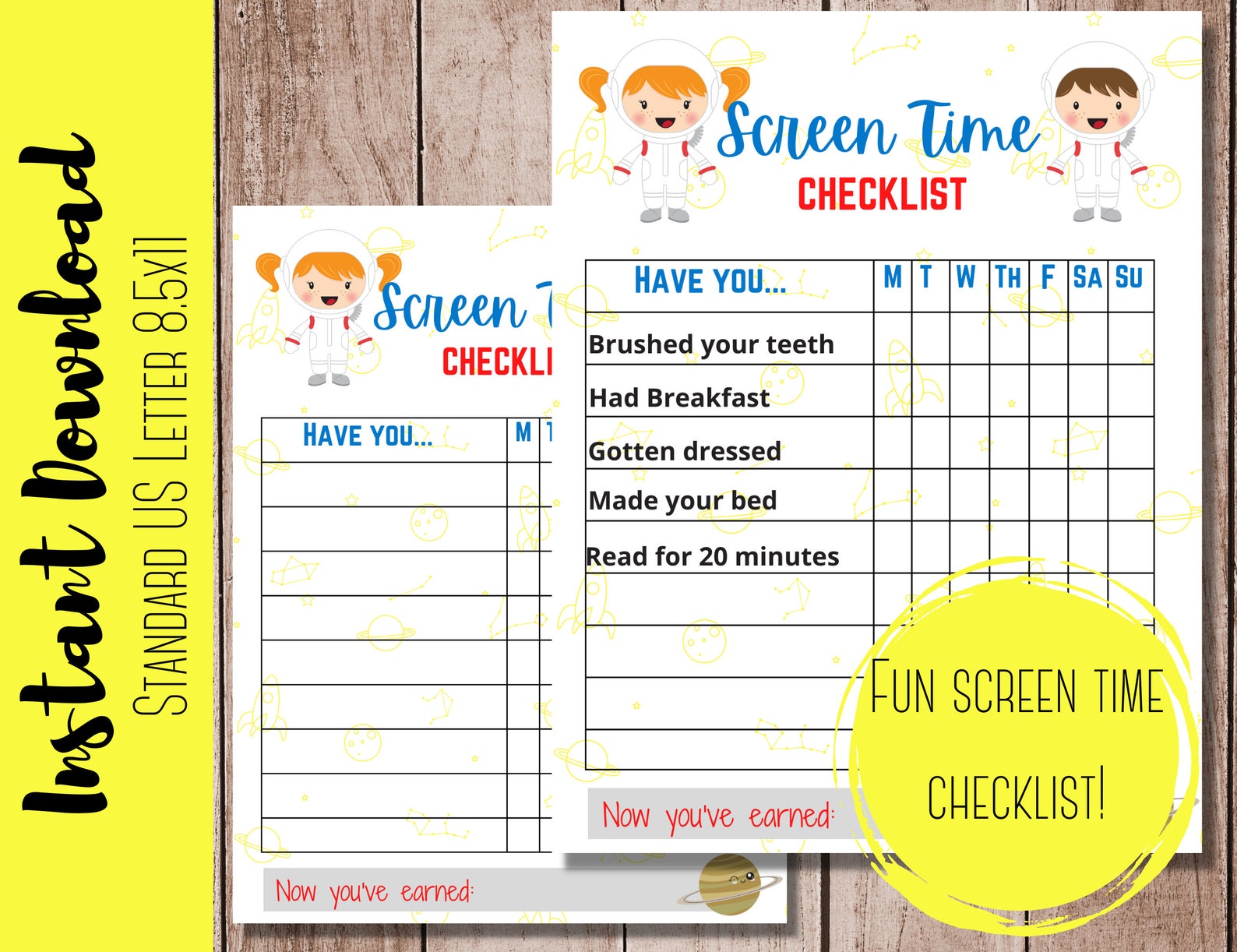 Astronaut Screen Time Checklist | Astronaut Reward Chart | Kids Screen ...