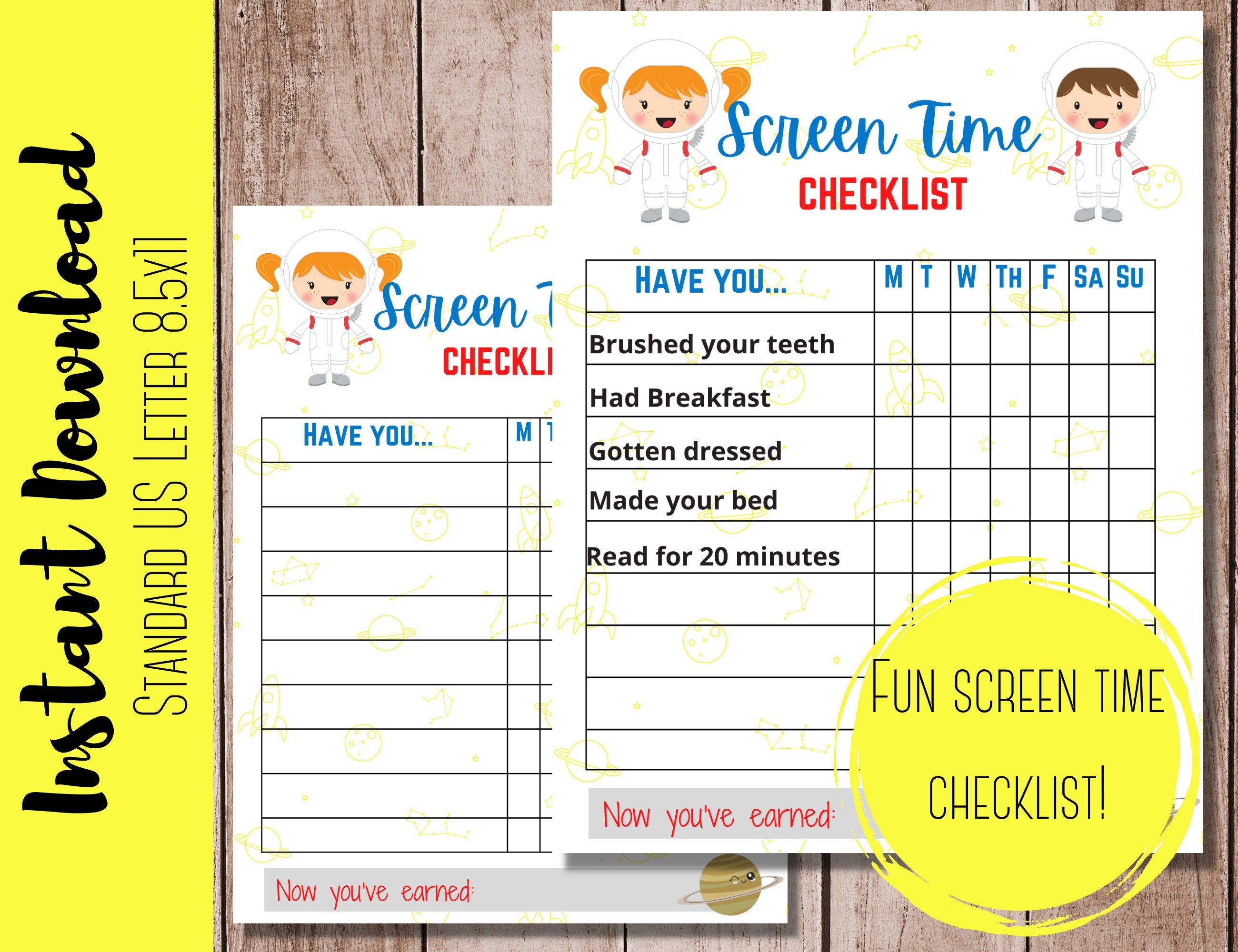 Astronaut Screen Time Checklist | Astronaut Reward Chart | Kids Screen ...