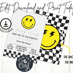 Editable Smiley Birthday Invite, Smiley Face Birthday Party, Editable ...
