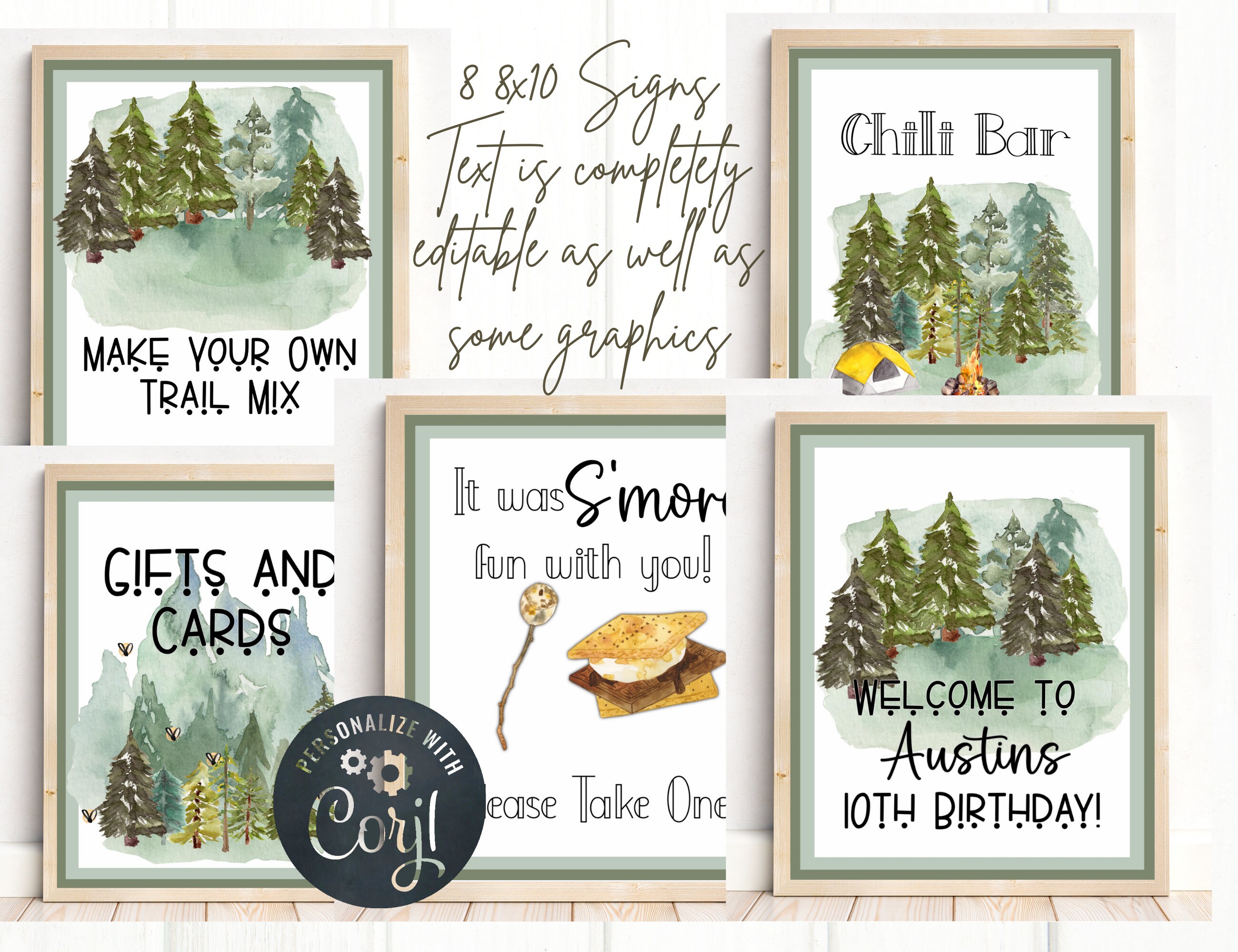 Editable Camping Theme Signs, Camping Party Signs, Birthday Decor ...