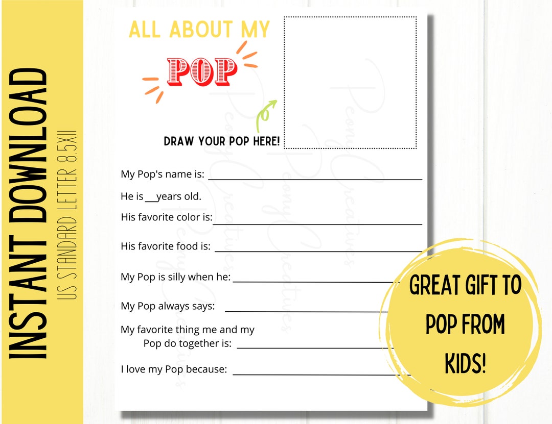 All About My Pop Printable | Father's Day Questionnaire | Instant ...