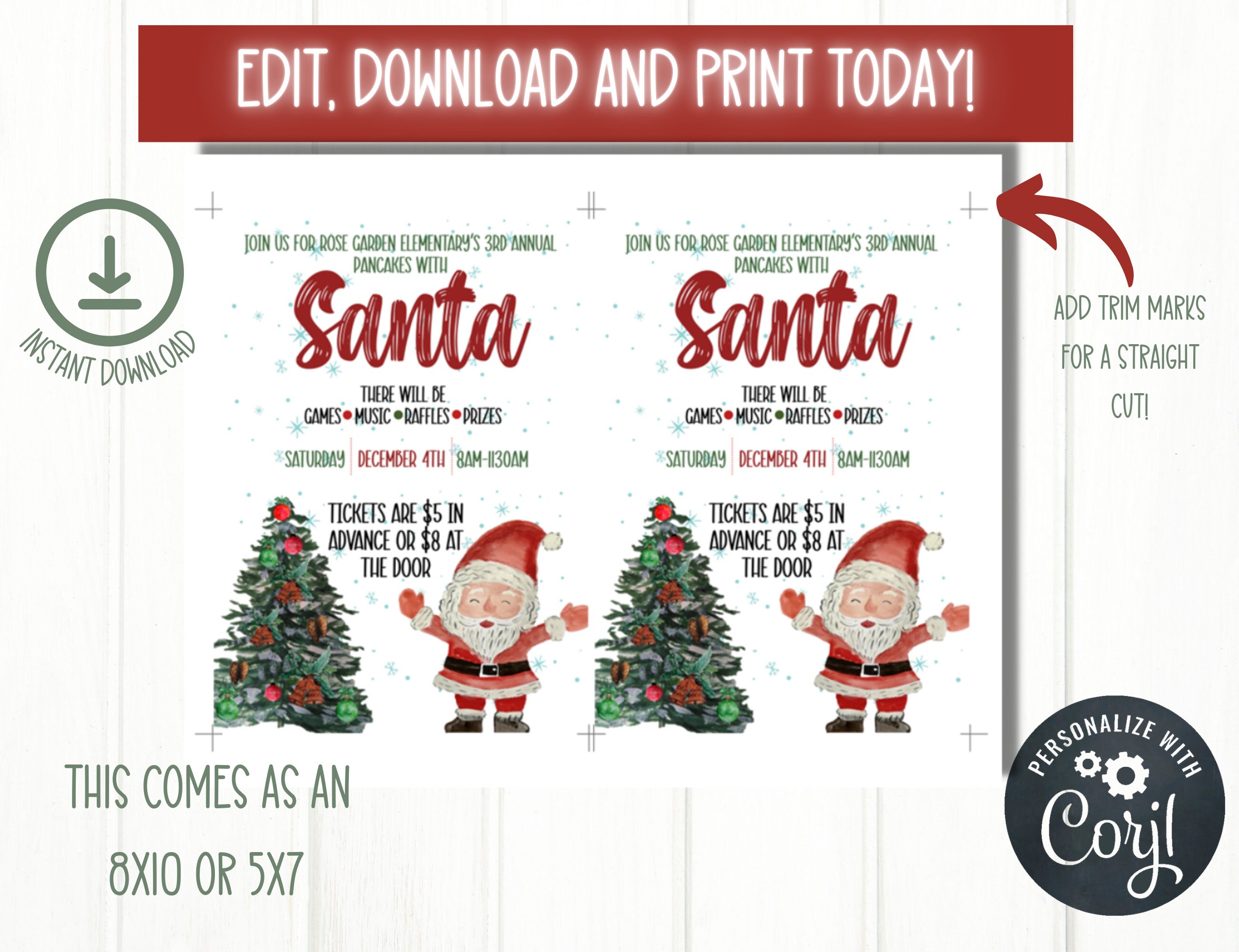 EDITABLE Breakfast With Santa Flyer, Pancakes With Santa Flyer ...