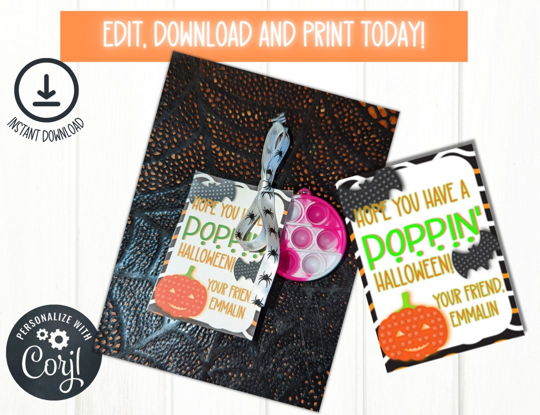 Editable Halloween Pop It Tag, Halloween Favor Tag, Halloween Party ...