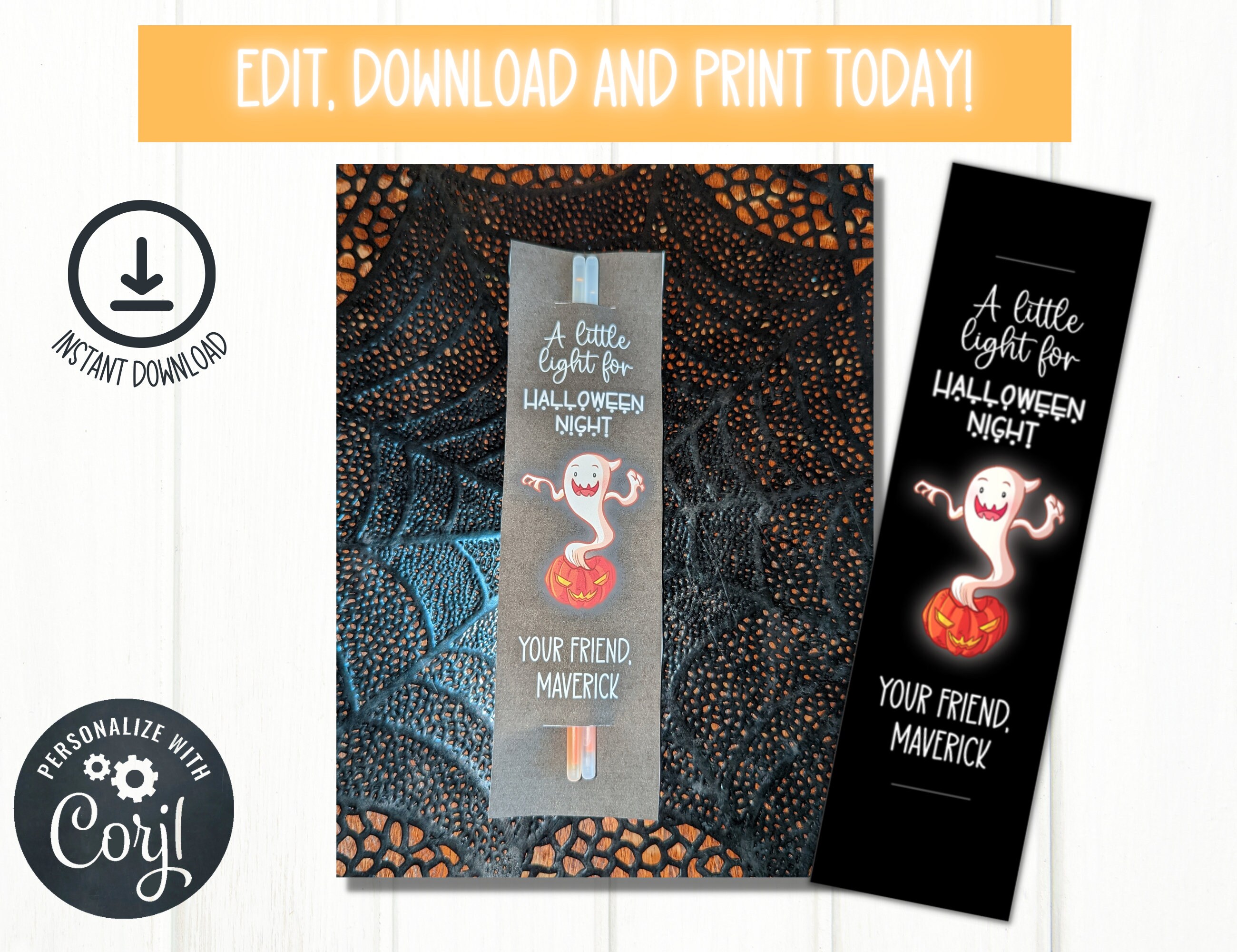 EDITABLE Halloween Glowstick Tags Glow Stick Holder A Little - Etsy