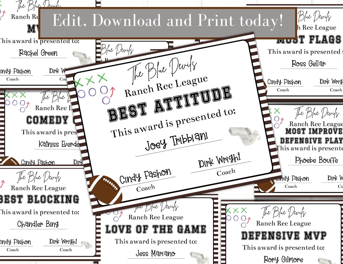 Editable Football Award Certificates, Football End of Season Awards - Etsy