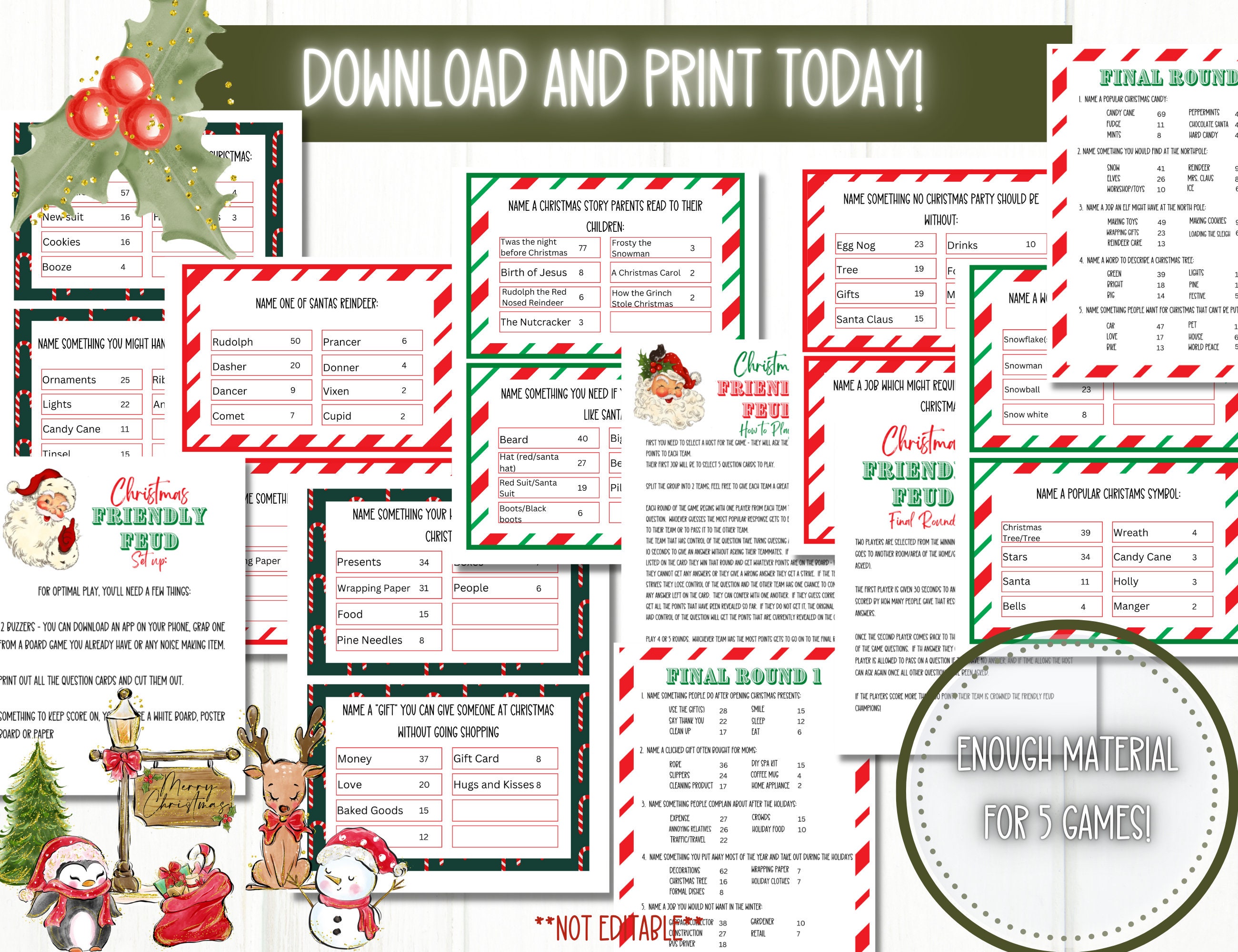 Printable Christmas Friendly Feud Game, Christmas Party Game, Christmas ...