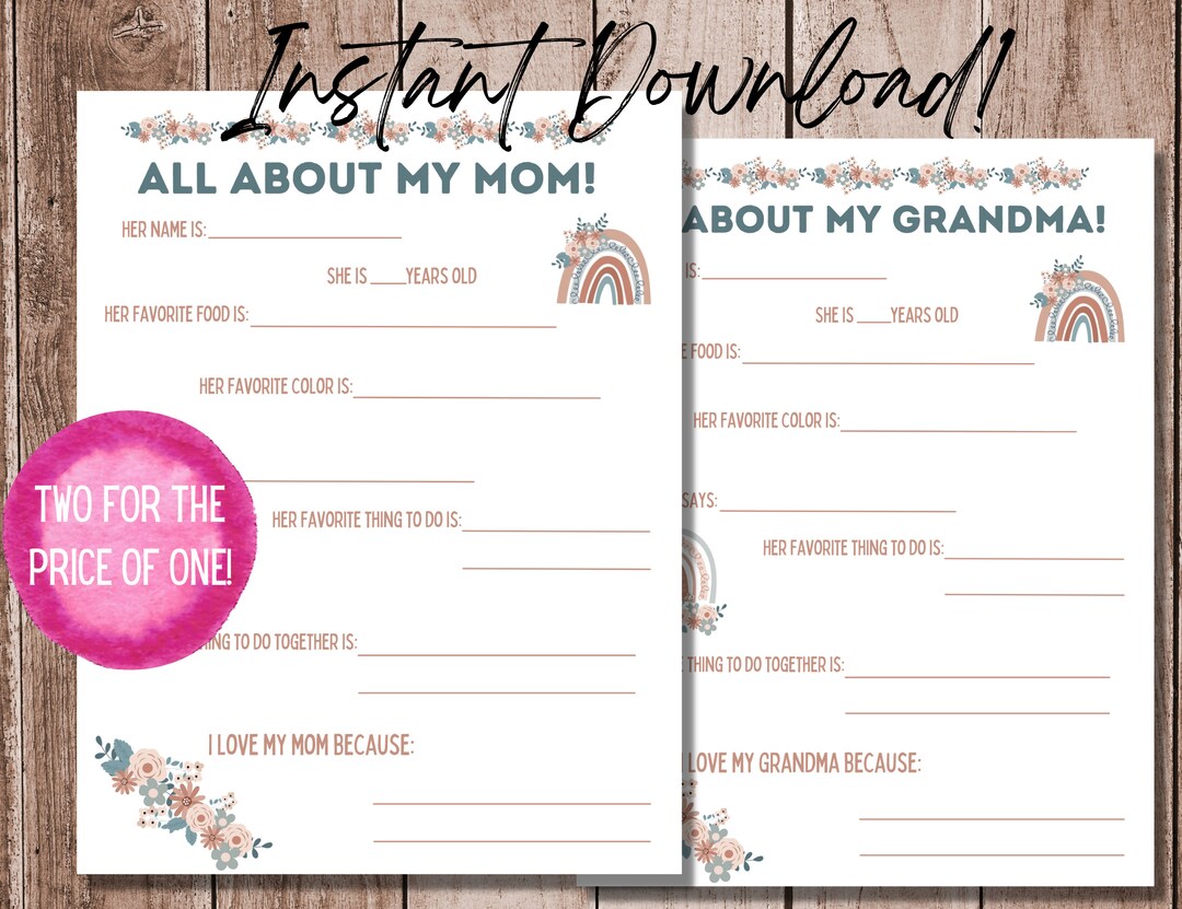 All About My Mom / Grandma | Mother's Day Questionnaire - Etsy