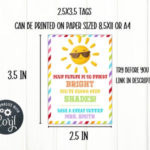 Editable Future so Bright You Gotta Wear Shades Gift Tag, End of Year ...