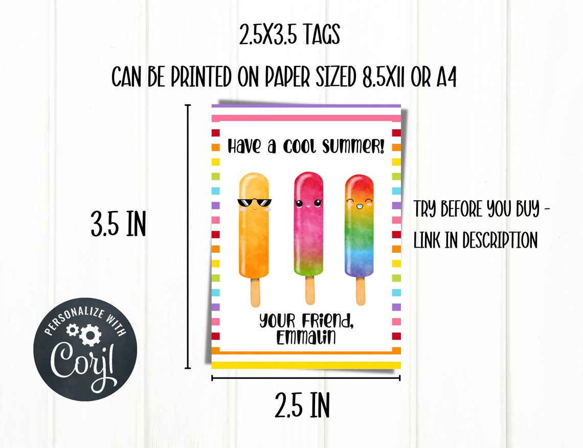 Editable End of Year Summer Tag, Have a Cool Summer - Etsy
