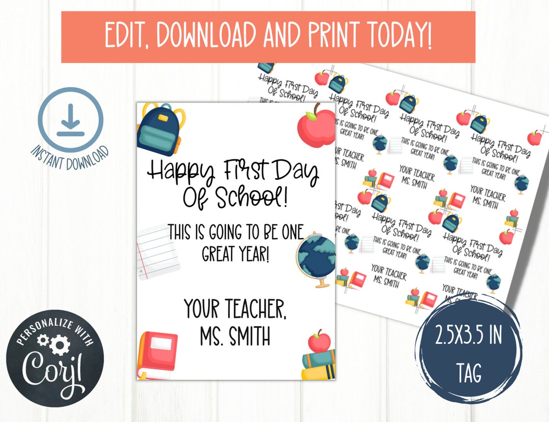 EDITABLE First Day of School Tag | First Day Tag | Editable Printable ...