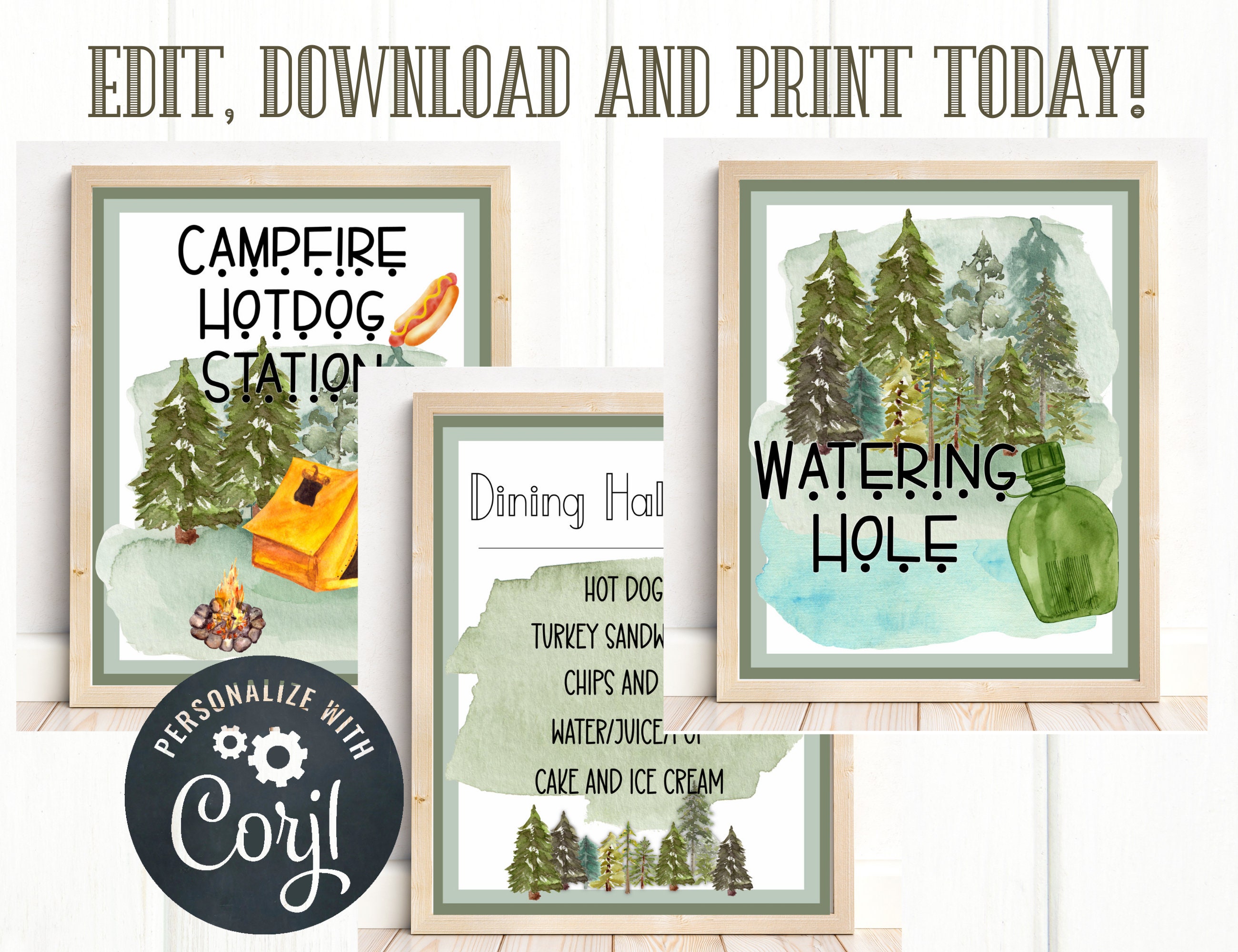 Editable Camping Theme Signs, Camping Party Signs, Birthday Decor ...