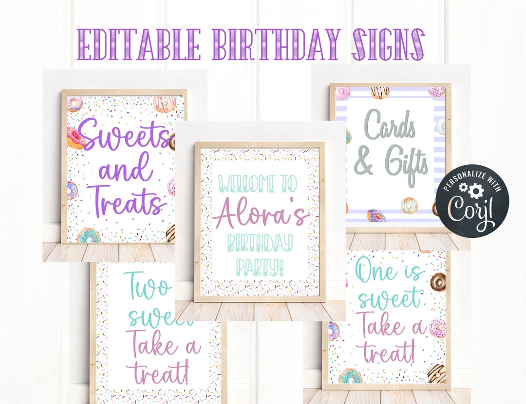 Editable Two Sweet and Sweet One Theme Signs, Donut Party Signs ...