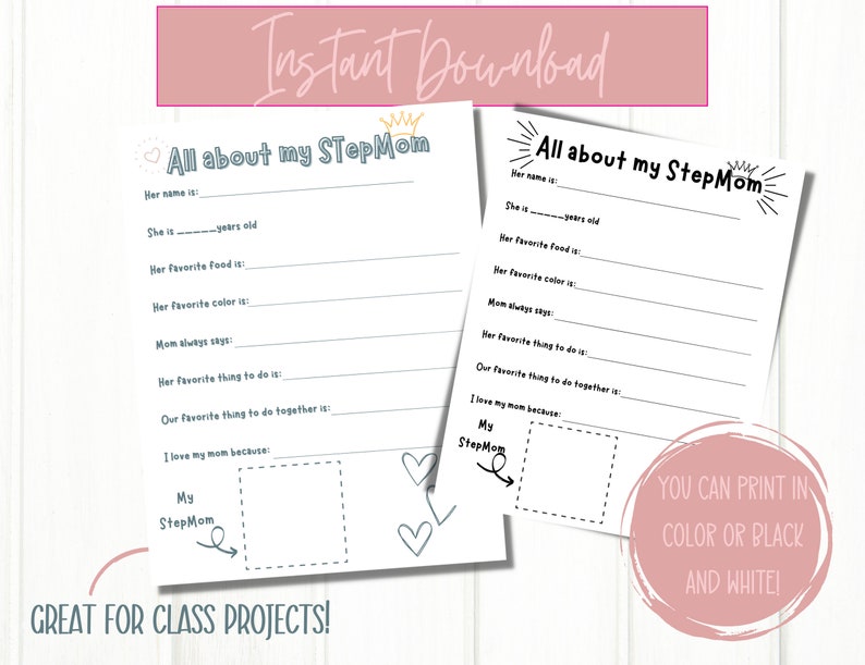 All About My Stepmom Printable Mothers Day Etsy