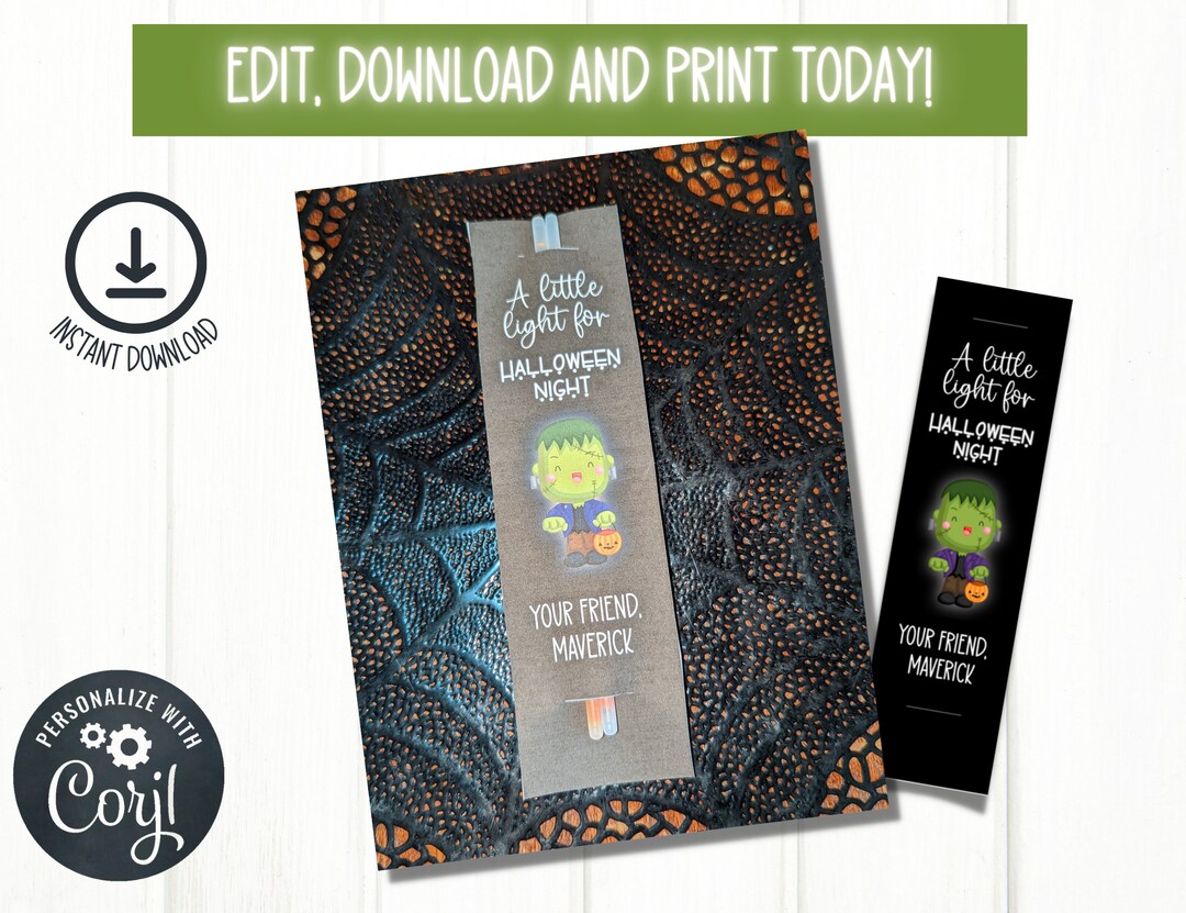 EDITABLE Halloween Glowstick Tags, Glow Stick Holder, A Little Light ...