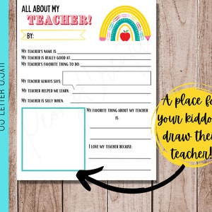 All About My Teacher | Teacher Appreciation Week | End of Year Teacher ...