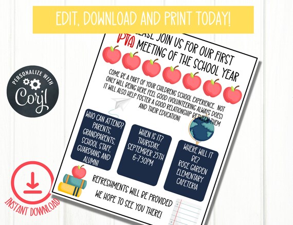 EDITABLE PTA Meeting Flyer PTO Parent Newsletter Parent - Etsy