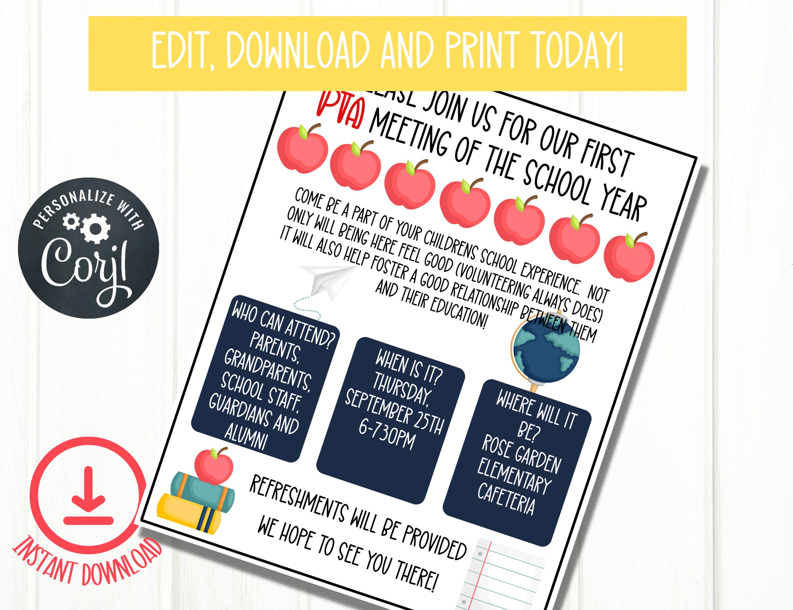 EDITABLE PTA Meeting Flyer, PTO Parent Newsletter, Parent Teacher ...