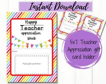 Teacher Appreciation Week Gift, Printable Gift Card Holder, Teacher ...
