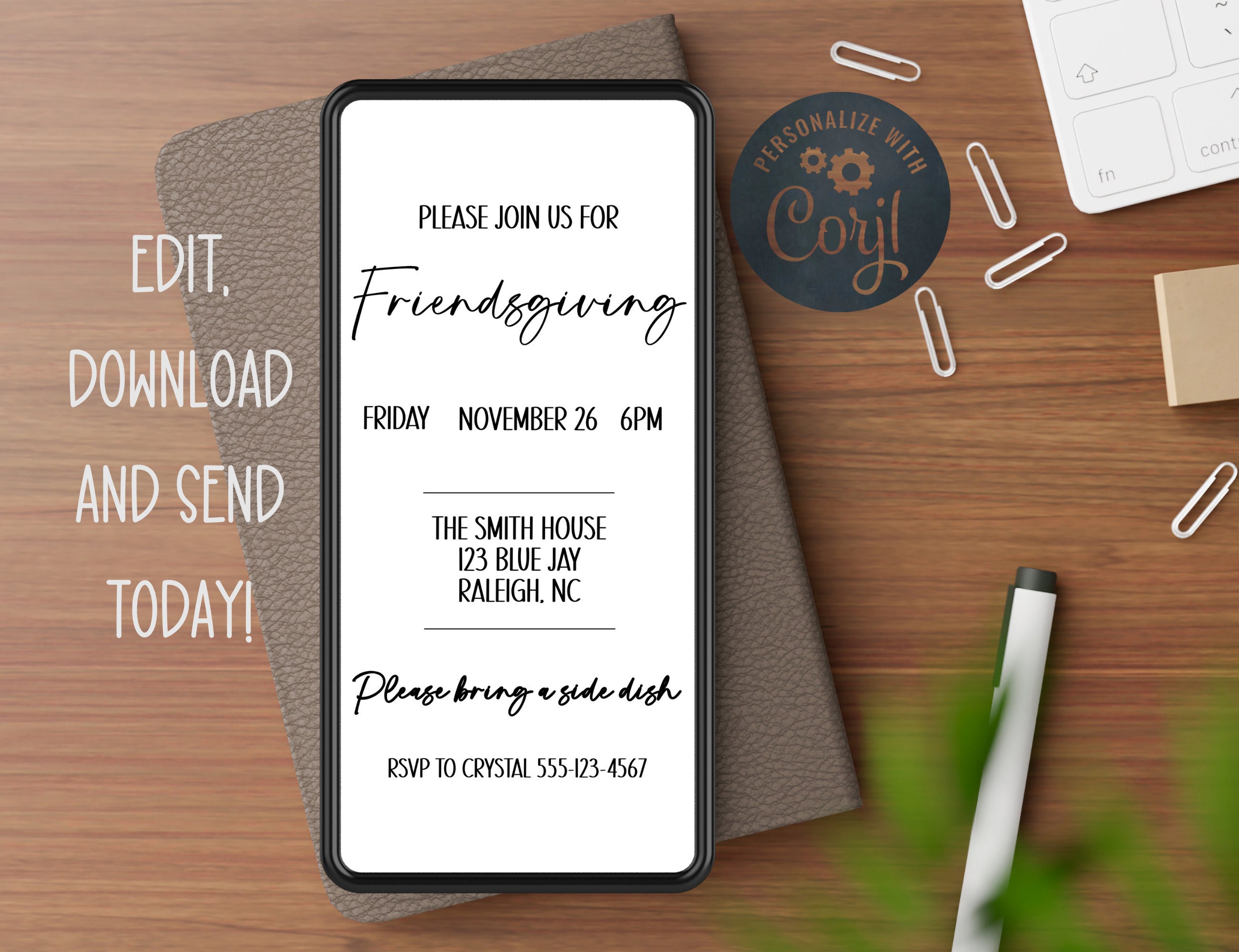 Editable Friendsgiving Digital Invitation, Text Invitation, Thankful AF ...