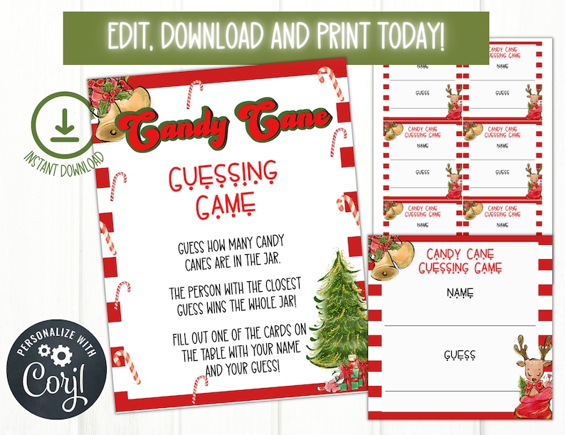Editable Candy Cane Guessing Game, Candy Cane Guessing Game for Winter ...