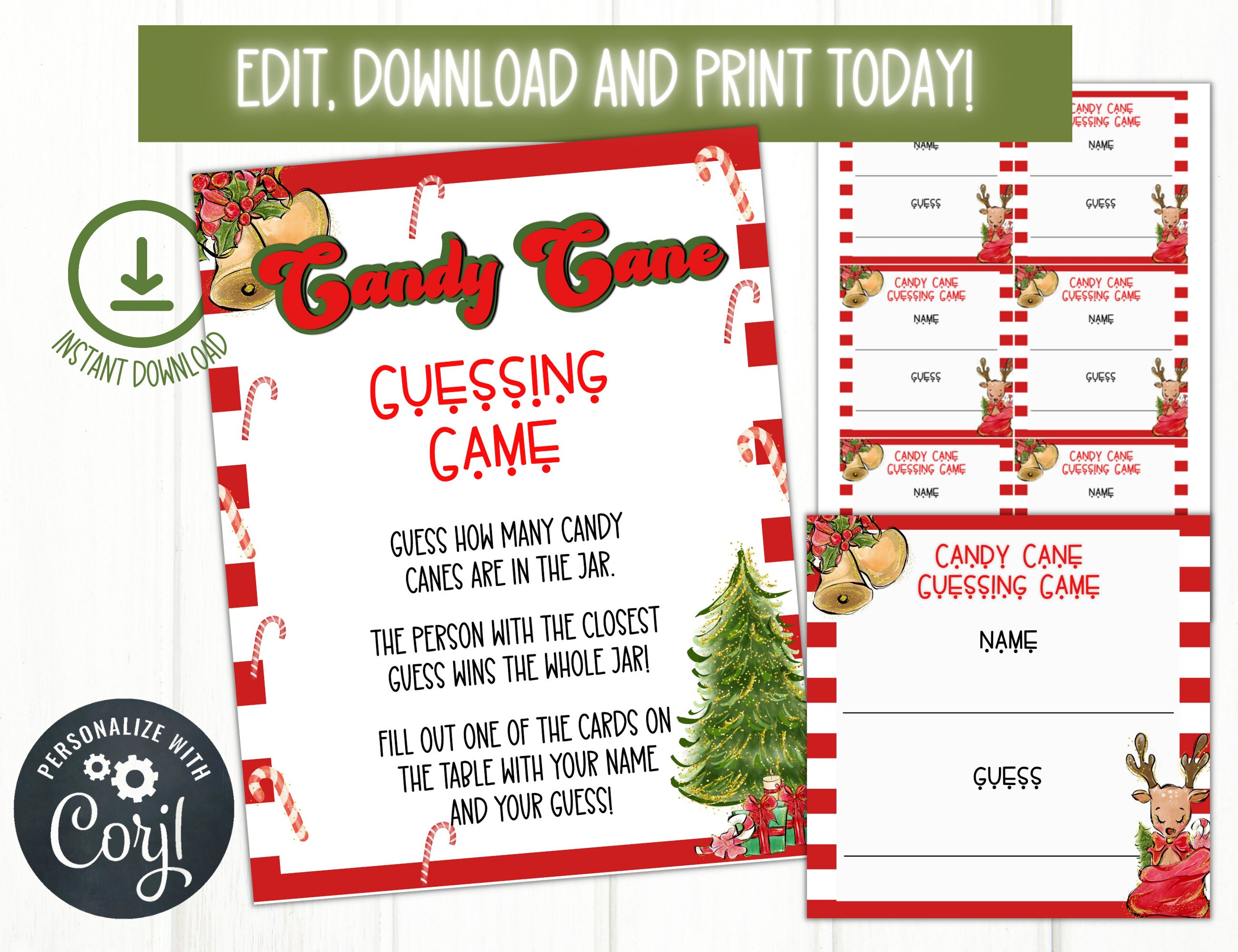 Editable Candy Cane Guessing Game, Candy Cane Guessing Game for Winter ...