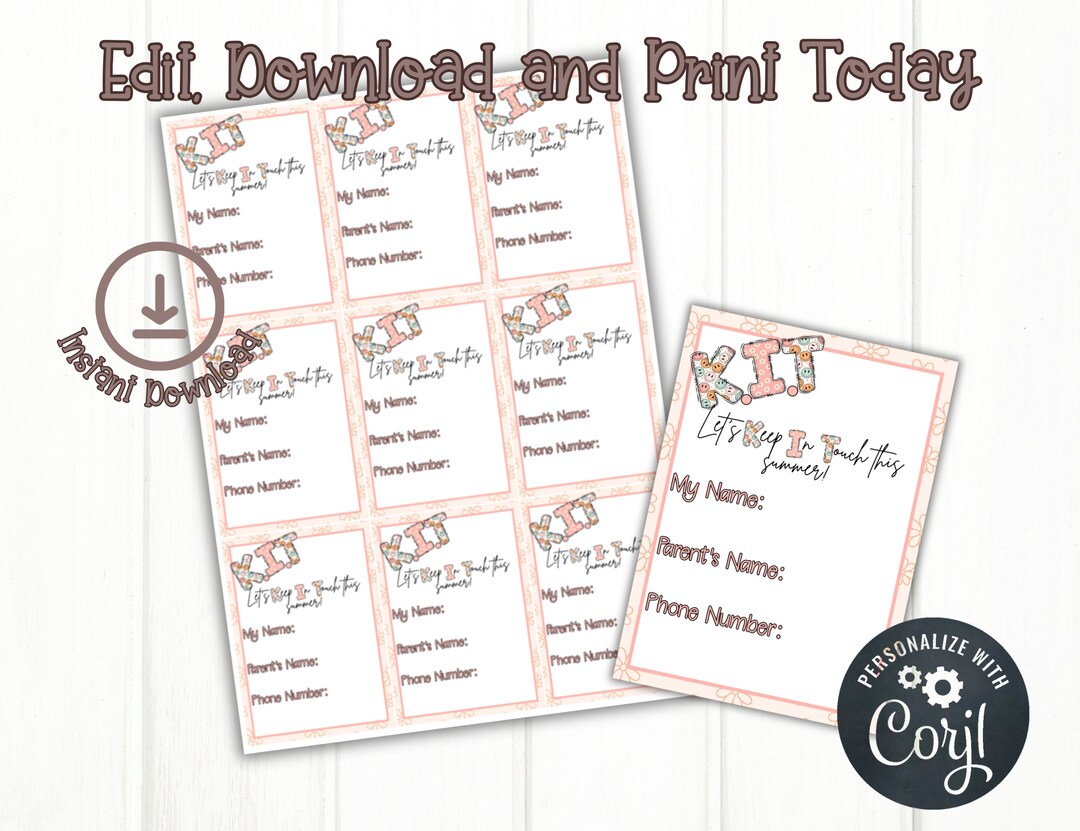 EDITABLE Keep in Touch Card, Kids Calling Card, End of School Card 2 - Etsy