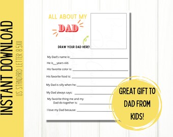All About My Dad, Printable Father's Day Questionnaire, Kids Survey ...