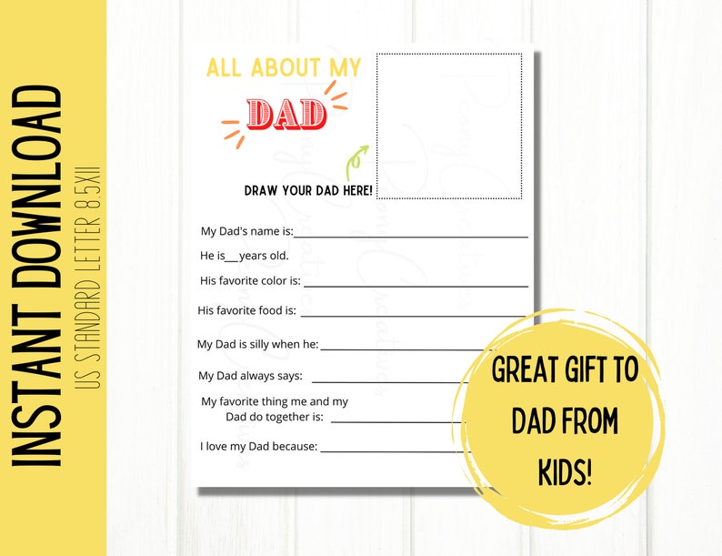 All About My Dad Printable Fathers Day Questionnaire Instant Download