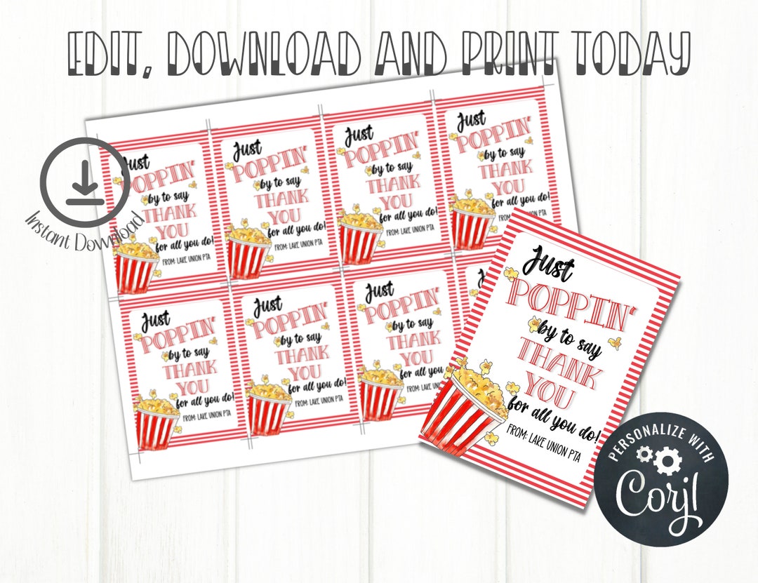 Editable Just Popping by to Say Thanks Tag, Popping By, Thanks 2 - Etsy