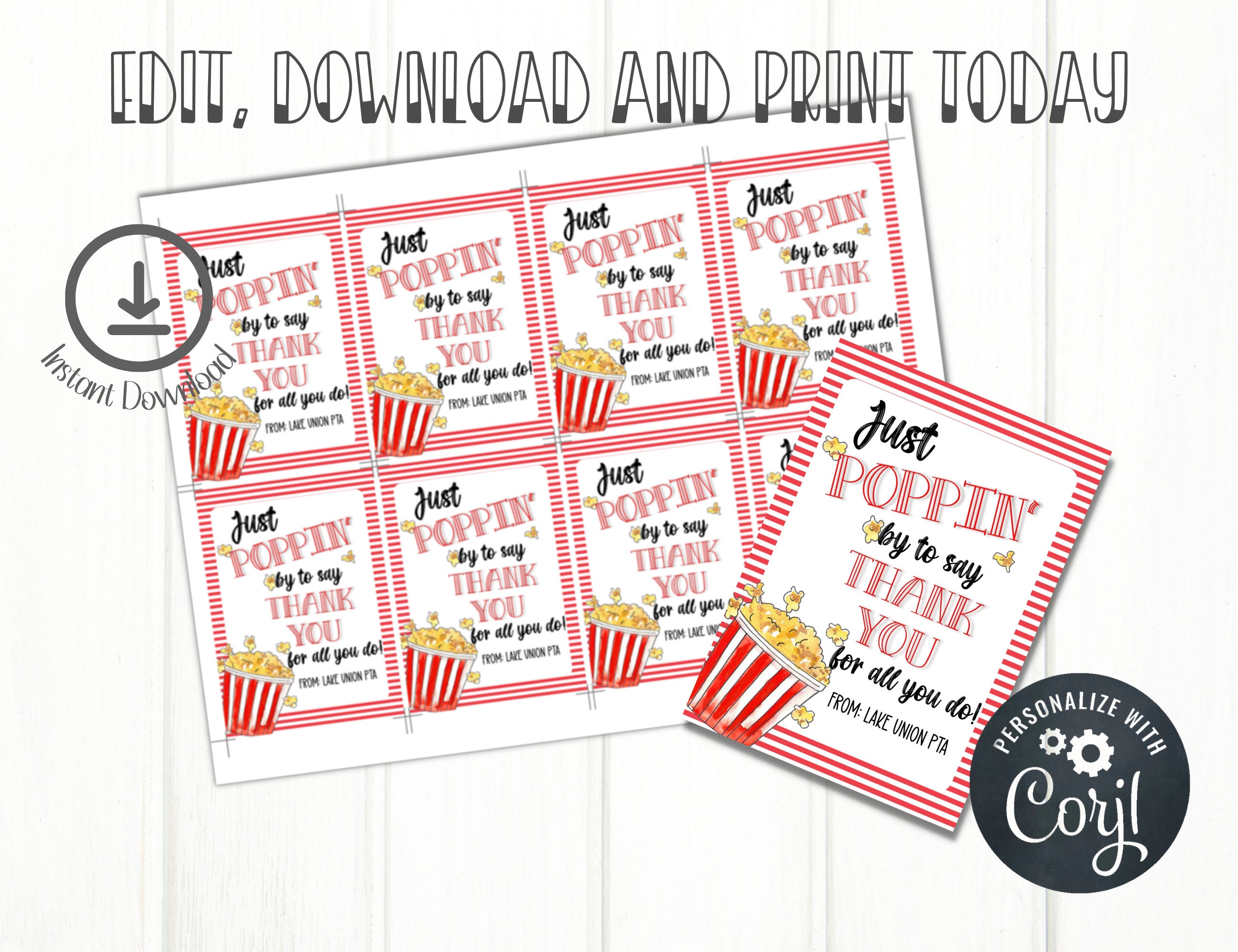 Editable Just Popping by to Say Thanks Tag, Popping By, Thanks 2 - Etsy